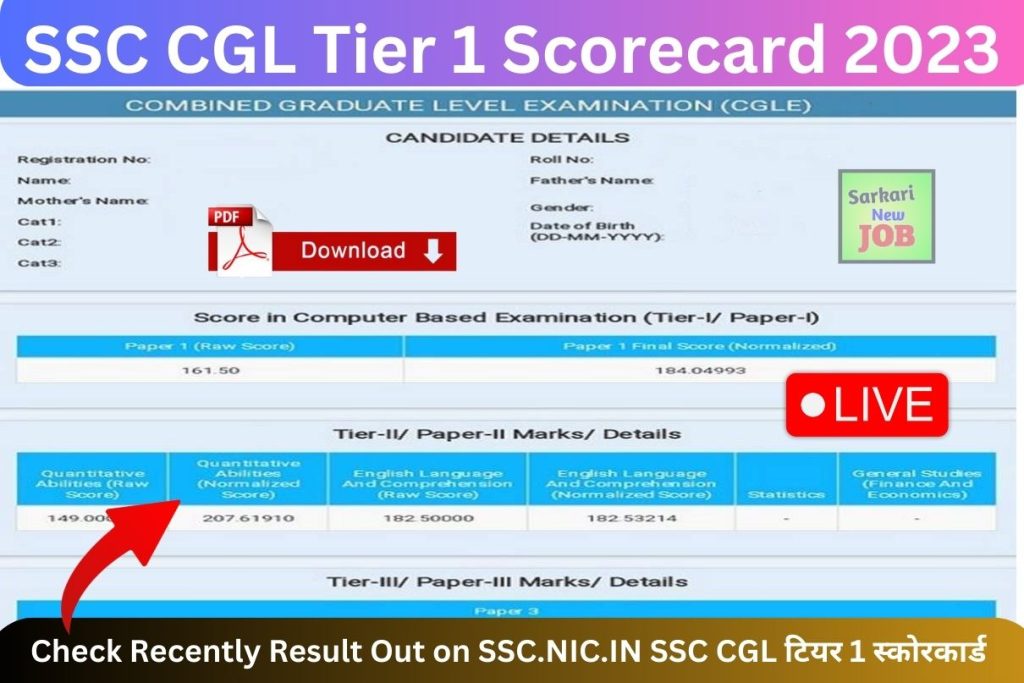 SSC CGL Tier 1 Scorecard 2023 Check Recently Result Out on SSC.NIC.IN SSC CGL टियर 1 स्कोरकार्ड