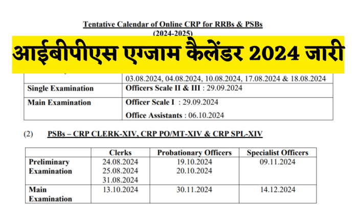IBPS Exam Calendar 2024: आईबीपीएस एग्जाम कैलेंडर 2024 जारी यहां से ... IBPS Exam Calendar 2024: आईबीपीएस एग्जाम कैलेंडर 2024 जारी यहां से ...